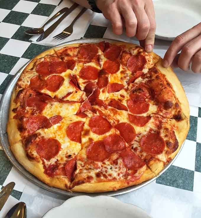 A classic pepperoni pizza so perfectly executed it makes you wonder why you ever ordered delivery from a chain.
