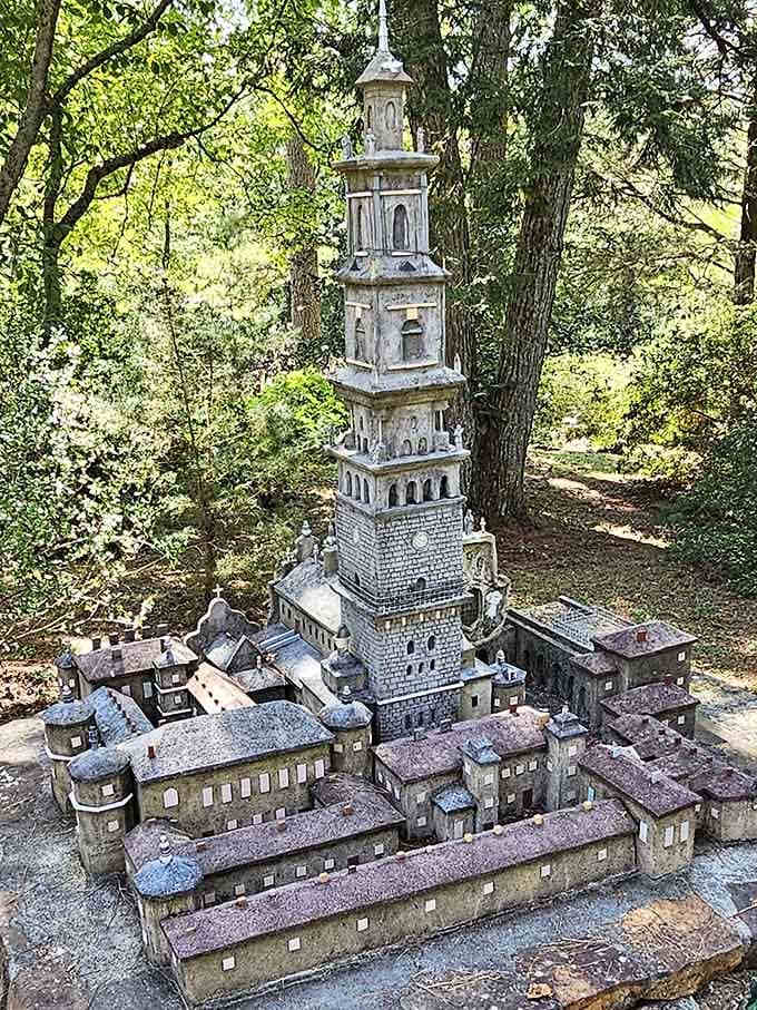 A soaring tower surrounded by smaller structures, each one built with the kind of focus most of us only dream about.