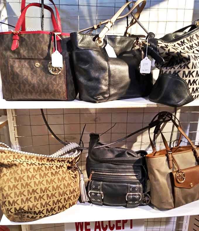 Designer-style handbags lined up like they own the place, because at these prices, you might just own several.