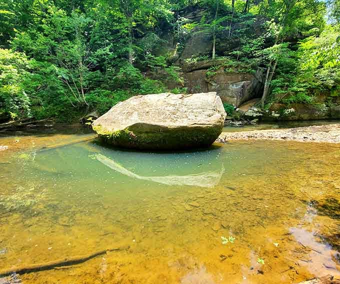 A boulder the size of a small house just casually parked in the creek. No big deal.