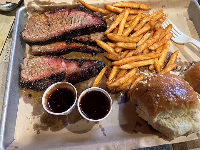Brisket with that gorgeous smoke ring and perfectly rendered fat is what barbecue dreams are literally made of.