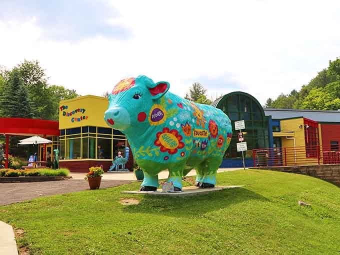 The Discovery Center's colorful cow out front is basically Binghamton saying, "Yes, we're fun, come on in."