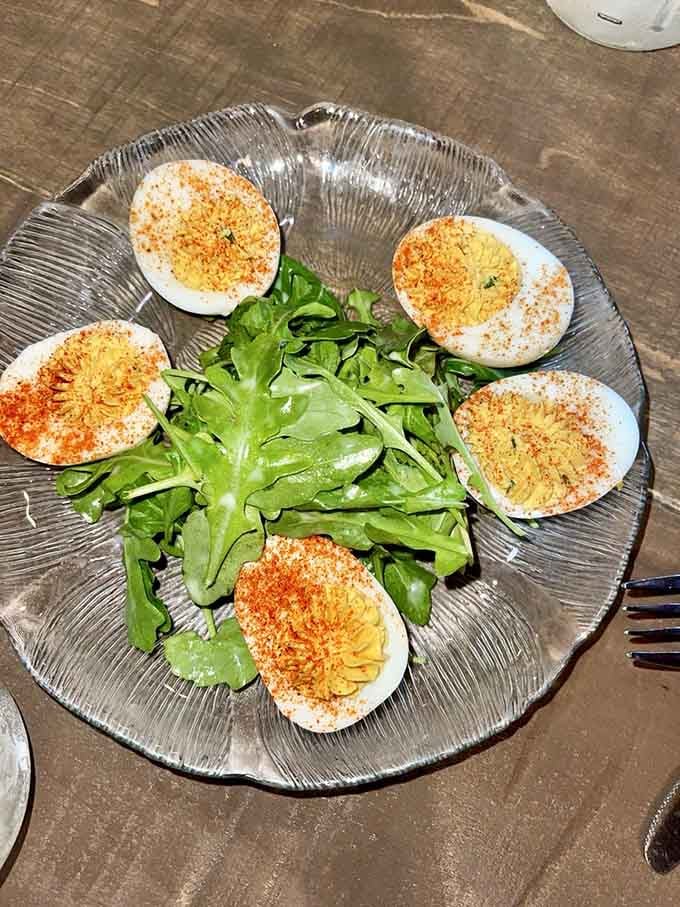Six deviled eggs arranged like a Southern still life. Simple, beautiful, and gone from the plate faster than you'd expect.