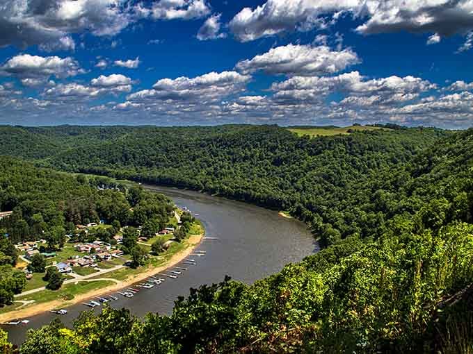 Rolling green hills and dense forest stretch endlessly from Brady's Bend, reminding you that Pennsylvania never runs out of beautiful.