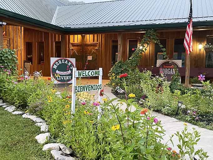 Welcome signs in multiple languages greet visitors to this outdoor outfitter, because hospitality knows no borders in small-town Indiana.