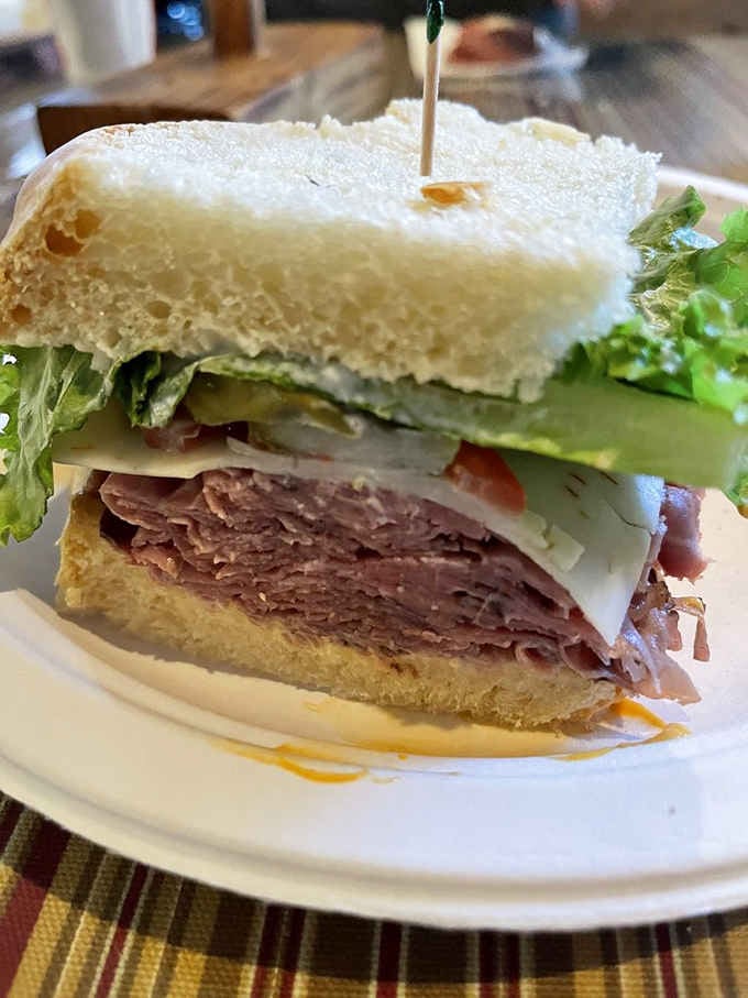 That roast beef sandwich isn't messing around. Stacked generously on soft bread with all the good stuff.