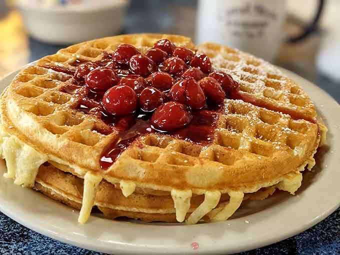 Those legendary waffles topped with cherry compote justify every single calorie and then some more for good measure.