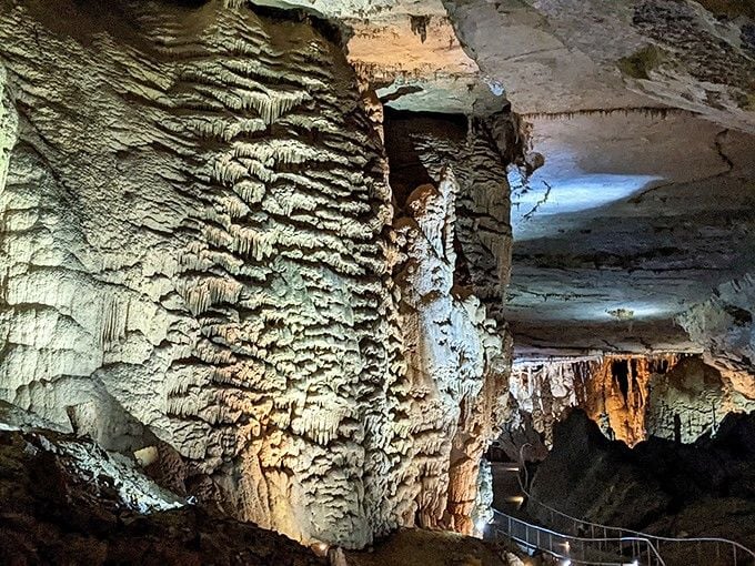 Flowstone formations cascade down the walls like nature's own abstract art installation, only better.