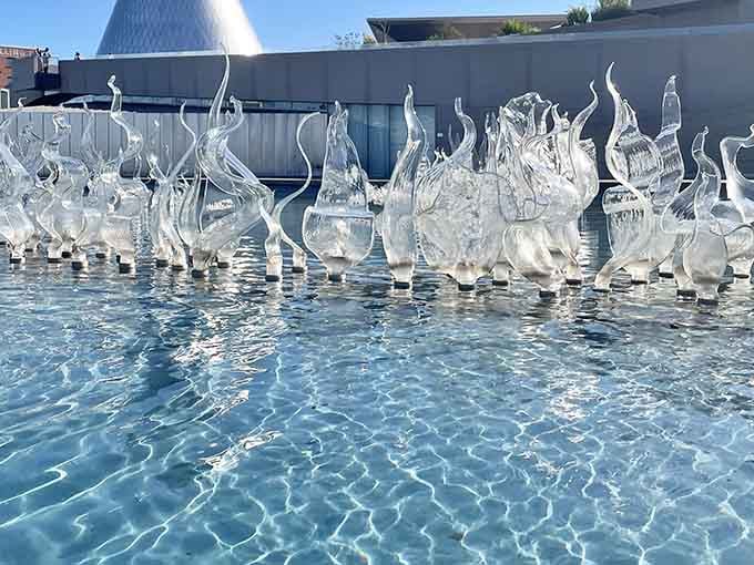 Clear glass rising from still water, elegant and quiet, like nature decided to try its hand at sculpture.