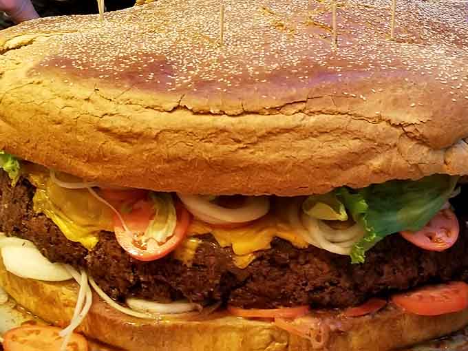 Up close, this burger looks like something that should have its own documentary on the History Channel.