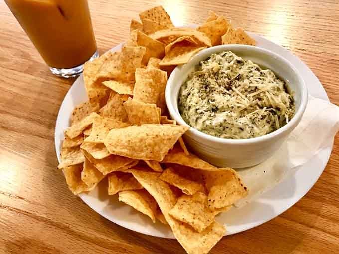 Chips and dip, but make it an event. That creamy, herby dip paired with an iced coffee is an afternoon well spent.