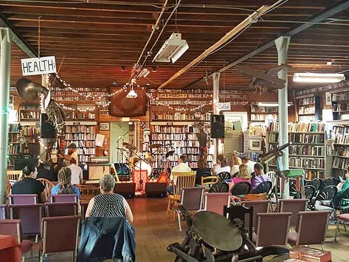 Live music fills the air while books line every wall, proving that great ideas and great sounds belong together.