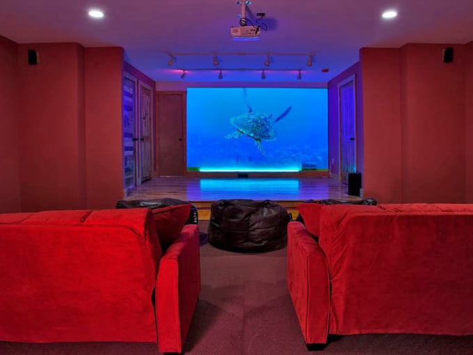 Red velvet sofas, a massive screen, and mountain air outside. Movie night just got a serious upgrade.