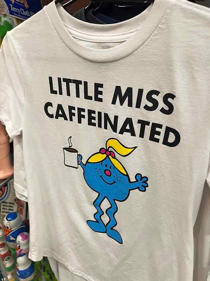 Little Miss Caffeinated speaks for all of us who need that morning cup before becoming fully functional human beings.