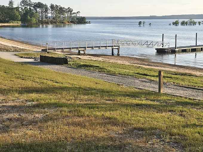 The boat ramp sits quietly at the water's edge, ready to launch your next great adventure on Lake Walter F. George.