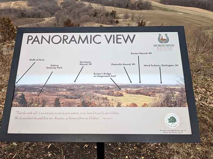 Educational signage that actually makes you want to read it, pointing out landmarks you'd otherwise miss completely.