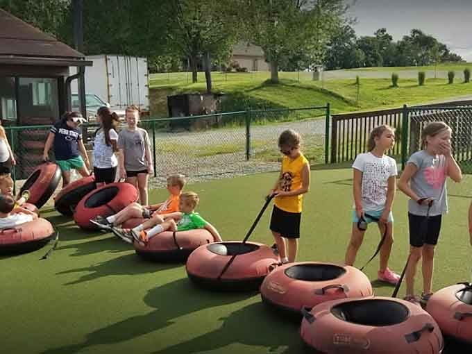 A lineup of red tubes and excited kids is basically the Pennsylvania version of a red carpet event.