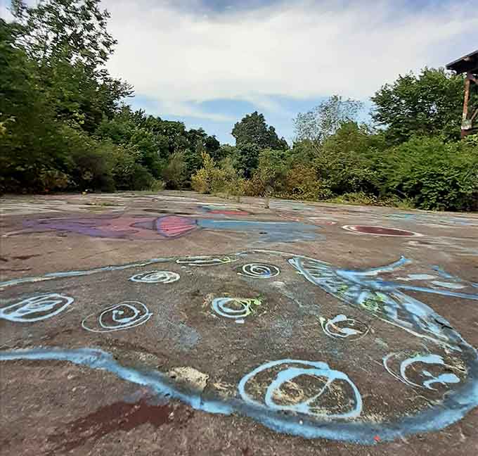 Abstract swirls and patterns cover the ground like a psychedelic carpet that Mother Nature is slowly reclaiming.
