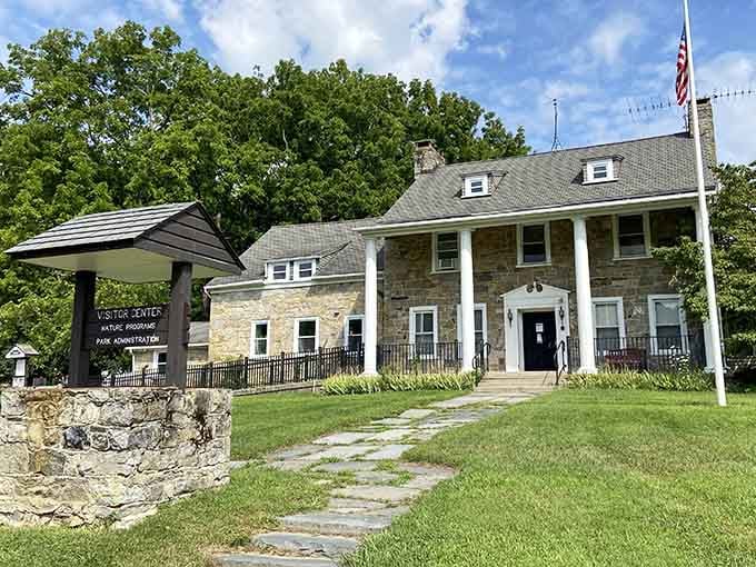 The park's handsome stone visitor center looks like it has stories to tell, and it absolutely does.