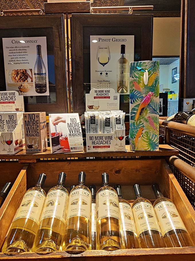 The Pinot Grigio display is so inviting that even people who came in just to browse end up leaving with a bottle.