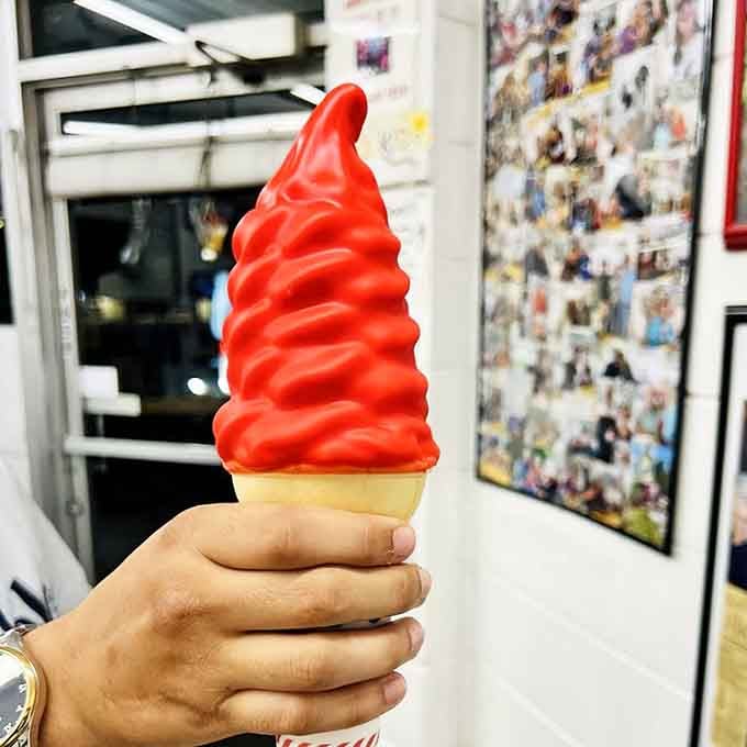 That cherry-dipped cone is almost too beautiful to eat. Almost. Nobody actually stops themselves, and nobody should.