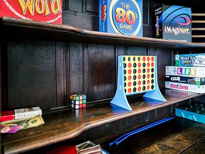 Board games, a Rubik's Cube, and Connect Four. No Wi-Fi needed when the fun is already stacked.
