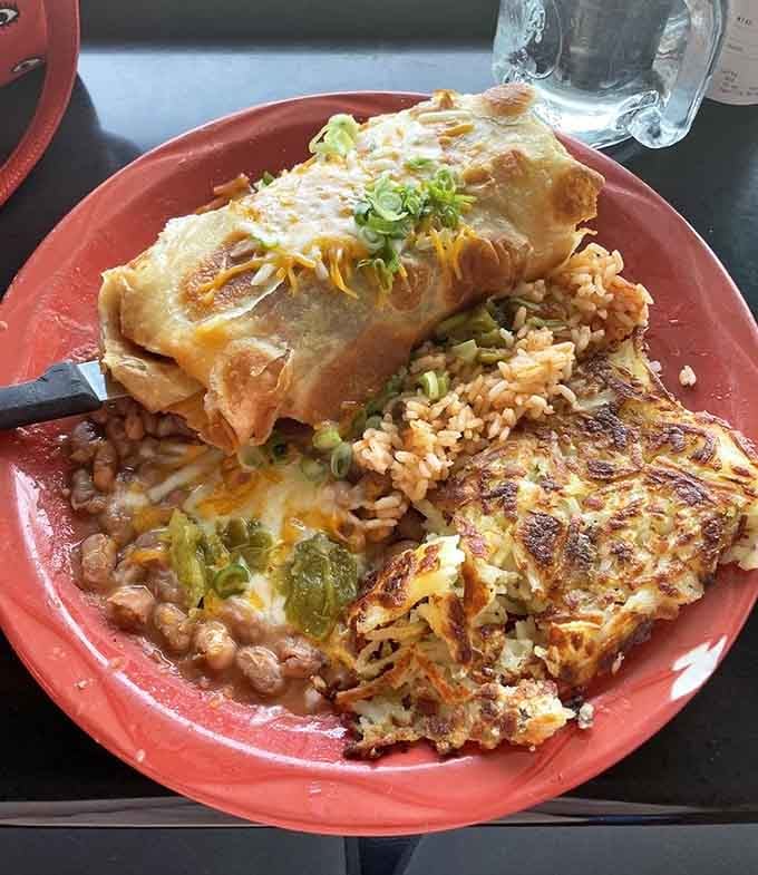 The Martanne's burrito arrives looking like it just won the lottery and decided to share its winnings.