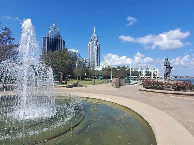 Cooper Riverside Park's fountain sparkles in the sunshine, offering waterfront views that make you forget your troubles completely.