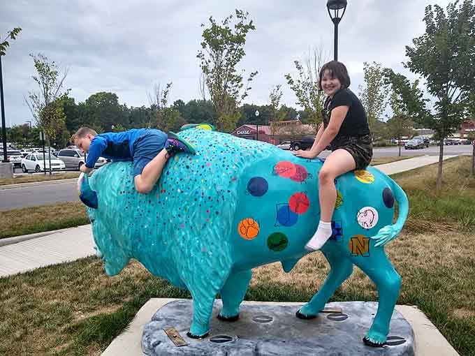 Even the public art gets in on the fun, because why shouldn't a turquoise bison brighten your farmers market experience?