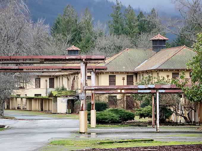 Clearance signs, crumbling colonnades, and mountain fog combine to create the most unsettling parking lot you've ever seen.