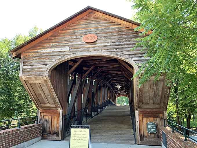 Cross this 1898 covered bridge and leave the modern world behind. The 18th century is waiting on the other side.