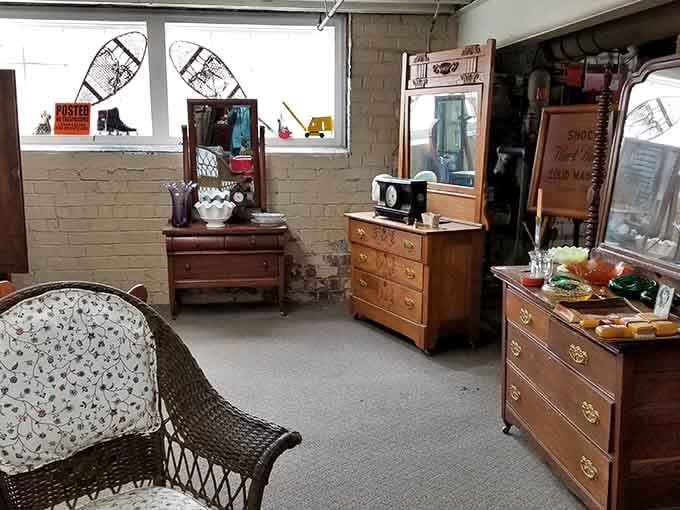 Solid wood dressers with brass hardware, the kind your grandmother called "good furniture" and she was right.