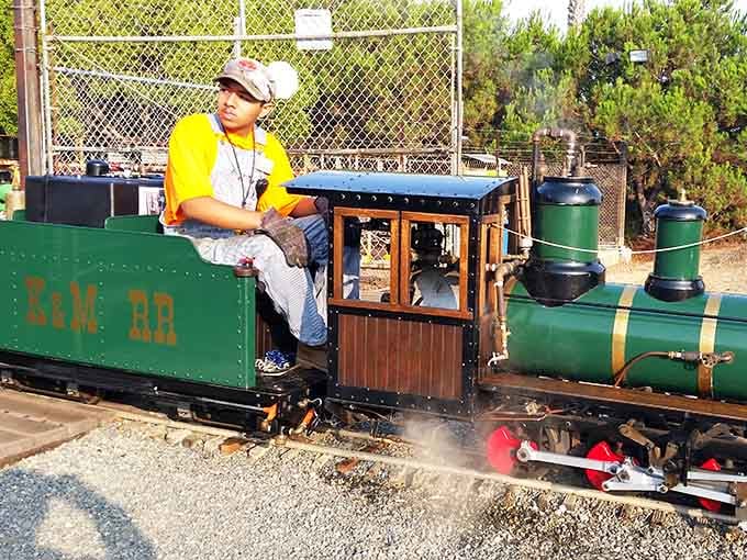 That green steam engine is someone's pride and joy, built by hand over countless weekends.