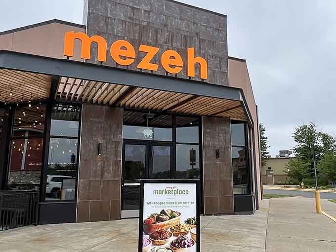 Mezeh's bold orange signage beckons like a Mediterranean beacon for the build-your-own-bowl crowd.