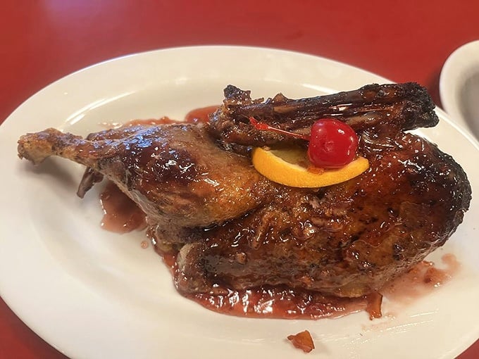 Orange duck at a hot dog joint. Rutt's Hut has always known it could do whatever it wanted.