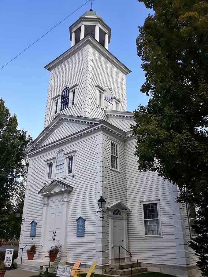 That steeple isn't just pointing skyward, it's been orienting this town for generations with quiet authority.