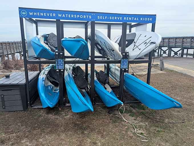 Self-serve kayak rentals mean spontaneous water adventures are always just a few steps away from your cabin door.