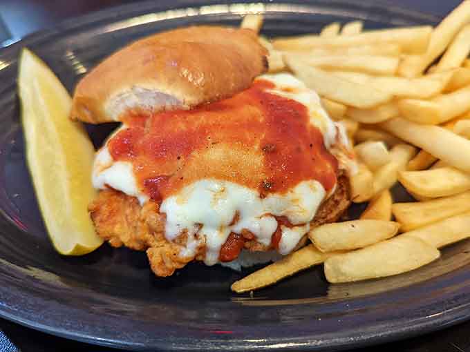Tony's Chicken Parmesan Sandwich arrives with melted provolone and marinara, looking like it means serious, delicious business.
