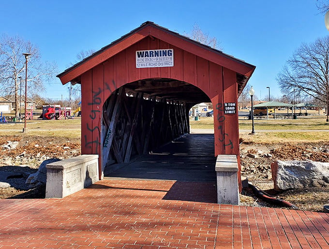 This charming covered bridge adds a touch of nostalgia to your afternoon stroll through Sedalia's lovely parks.