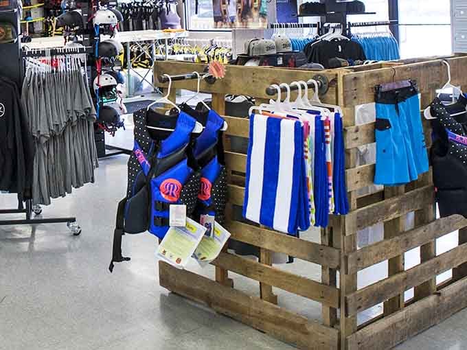 The retail shop stocks everything you need for water adventures, from swimwear to gear for your aquatic escapades.