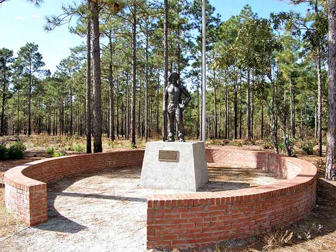 Standing tall among the longleaf pines, this statue reminds you that some places carry history as naturally as they carry beauty.
