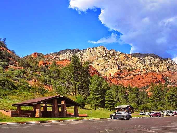 Even the parking lot has a view that most national parks would brag about for decades.