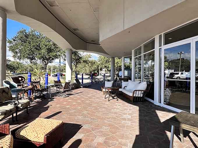 The shaded outdoor area lets you browse furniture without melting in the Florida sunshine, bless them.