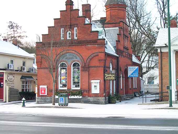This distinctive brick building adds architectural variety to a street that celebrates character over conformity.
