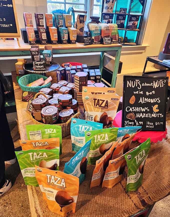 Chocolate covered almonds, cashews, and hazelnuts, because Taza believes every nut deserves a seriously good upgrade.