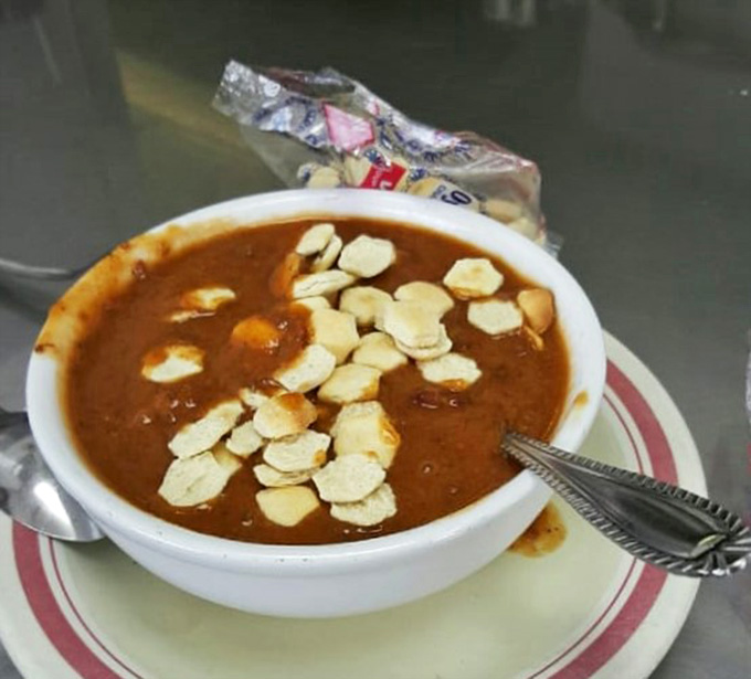 A bowl of Telway chili with oyster crackers is Detroit comfort food doing its finest work.