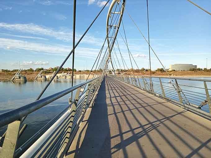 Walking this pedestrian bridge feels like stepping into a scene from a movie you'd happily watch twice.