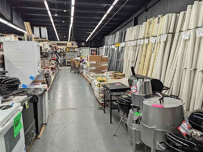 Grills, lumber, appliances, and tools all sharing the same roof. Beach house repairs just got a whole lot less stressful.