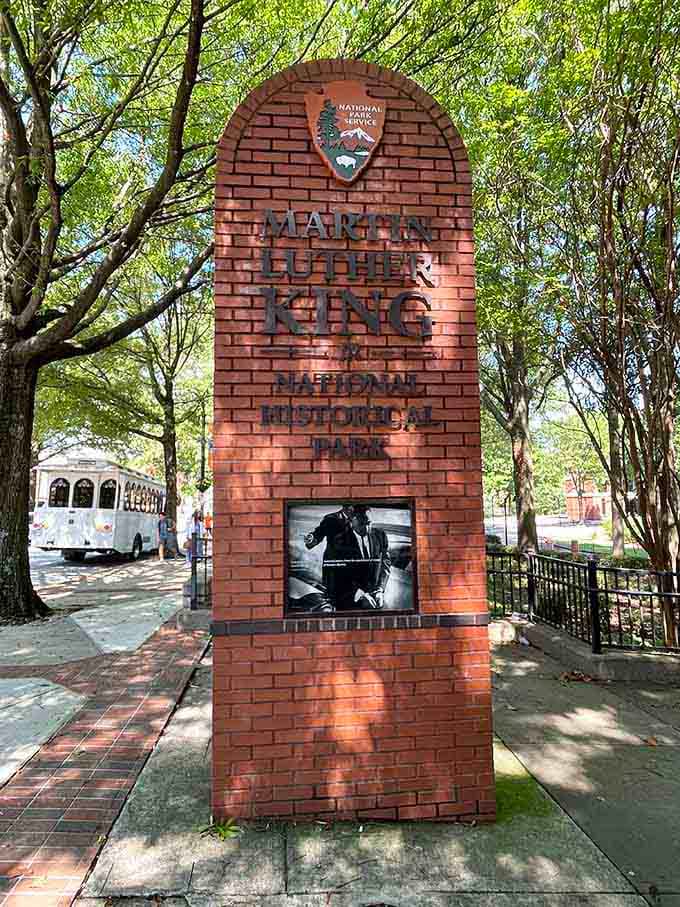 The trolley rolls past the Martin Luther King Jr. National Historical Park, where Atlanta's most powerful stories come alive right outside your window.