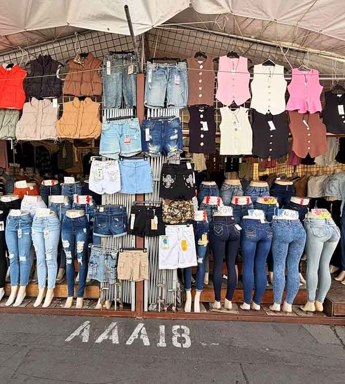 Denim dreams displayed like art, proving great style doesn't require selling your retirement fund first.